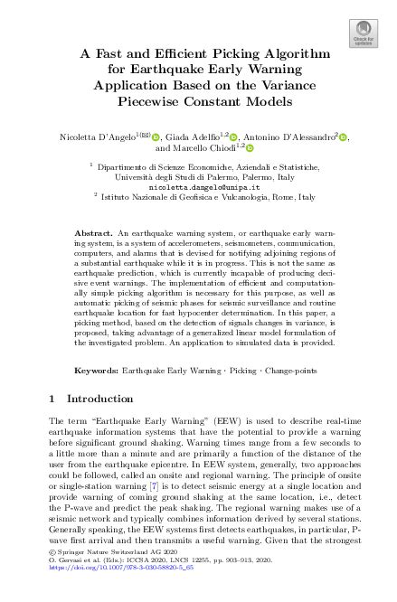 Pdf A Fast And Efficient Picking Algorithm For Earthquake Early Warning Application Based On