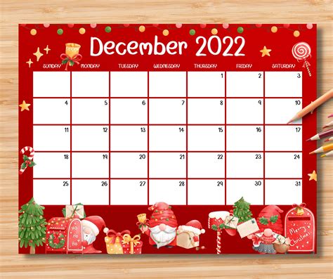 Editable December 2022 Calendar Cute Colorful Christmas With Etsy Artofit
