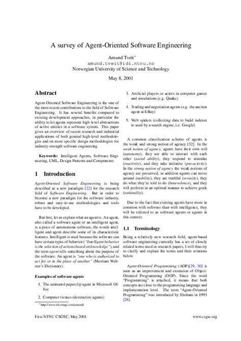 pdf a survey of agent oriented software engineering