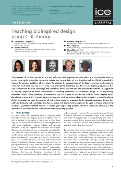 pdf teaching bioinspired design using c k theory
