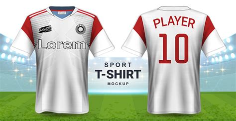 축구 유니폼과 운동복 티셔츠 이랑 템플릿 현실적인 그래픽 디자인 전면 및 축구 키트 유니폼 아트 워크 텍스트 이미지 로고 적용을 쉽게 가능성에 대 한 다시 보기