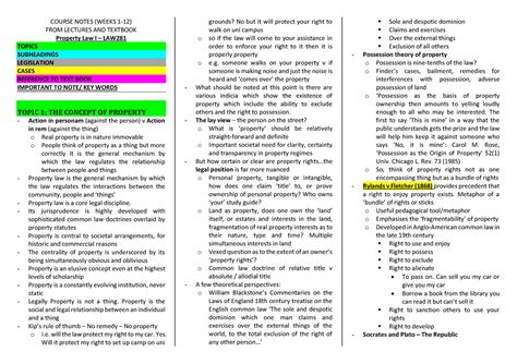 Law281 Property Law I Notes Warning Tt Undefined Function 32 Course Notes Weeks 1 12 From