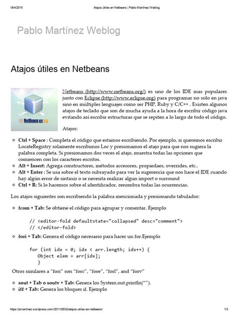 Atajos Útiles En Netbeans Pablo Martínez Weblog Pdf Entorno De