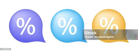 채팅 말풍선 3d 아이콘 흰색 배경에 있는 말풍선 안의 백분율 기호입니다 여러 가지 빛깔의 판매 할인 가격 디지털 마케팅을 설정합니다 특별 제안 기호 벡터 일러스트 레이 션