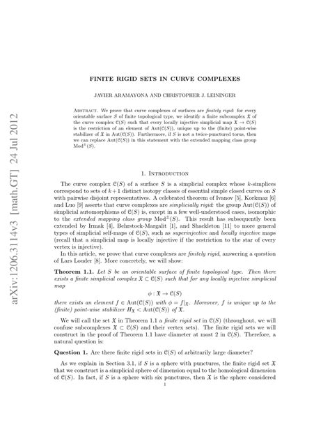 Pdf Finite Rigid Sets In Curve Complexes