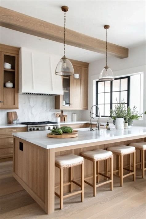 Elegant White And Warm Wood Kitchen Design Ideas