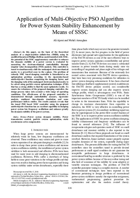 Pdf Application Of Multi Objective Pso Algorithm For Power System