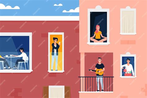 Люди занимающиеся досугом на балконе Бесплатно векторы