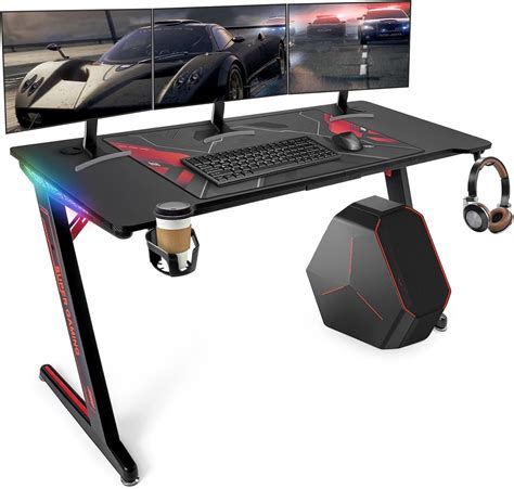 Luxvie 55 Inch Gaming Desk With Led Lights Rgb Large Gaming Desk With