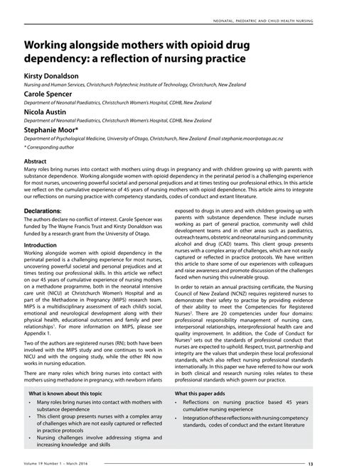 Pdf Working Alongside Mothers With Opioid Drug Dependency A Reflection Of Nursing Practice