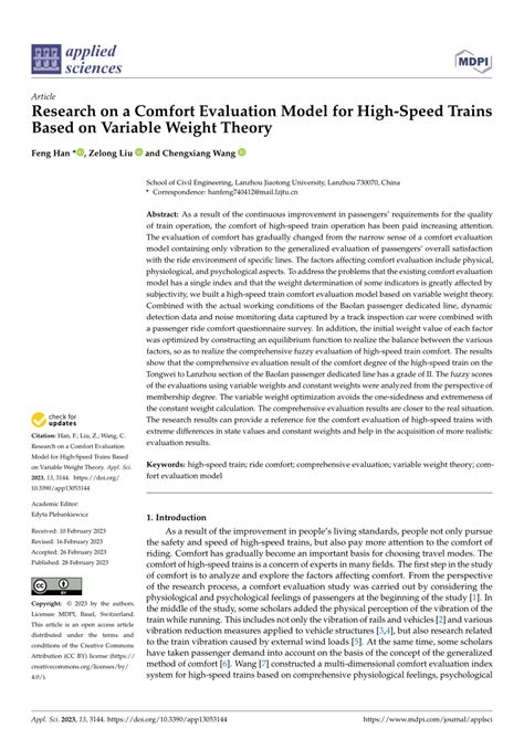 PDF Research On A Comfort Evaluation Model For High Speed Trains