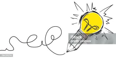 개념 기호가 있는 전구를 그리는 연필 흰색 배경에 스케치 스타일 창의적인 아이디어의 개념을 나타냅니다 0명에 대한 스톡 사진 및