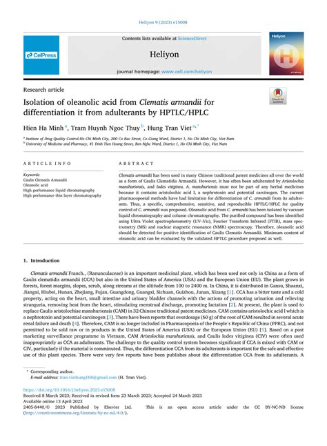 Pdf Isolation Of Oleanolic Acid From Clematis Armandii For