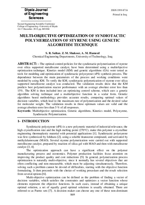Pdf Multi Objective Optimization Of Syndiotactic Polymerization Of Styrene Using Genetic
