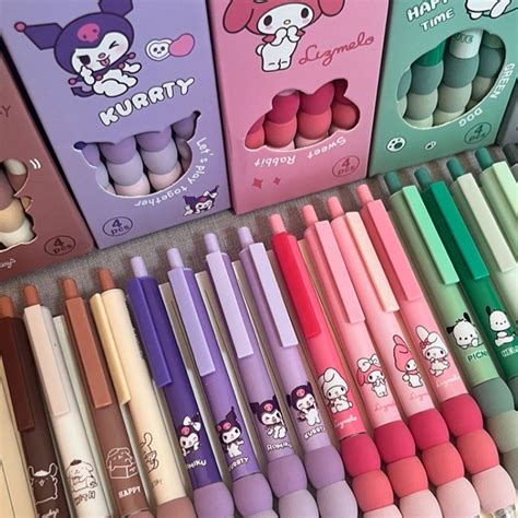 4pcs Sanrio Cartoon Gel Pen Hello Kitty Cinnamoroll Kuromi Pens