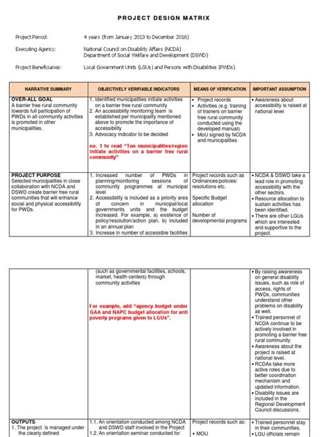 Project Design Matrix Download Free Pdf Accessibility Disability