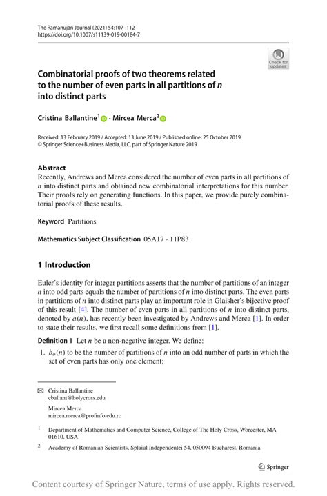 Combinatorial Proofs Of Two Theorems Related To The Number Of Even