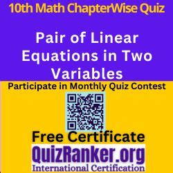 Class Math Pair Of Linear Equations In Two Variables MCQ Test Chapter