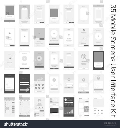 35 Mobile Screens User Interface Kit Stock Vector Royalty Free 298675010 Shutterstock