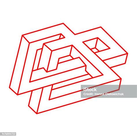 불가능한 모양 신성한 기하학 그림입니다 착시 추상 영원한 기하학적 개체입니다 불가능한 끝없는 개요 라인 아트 광학 예술 흰색 배경에 불가능한 기하학 모양 로고 3가지 개체에