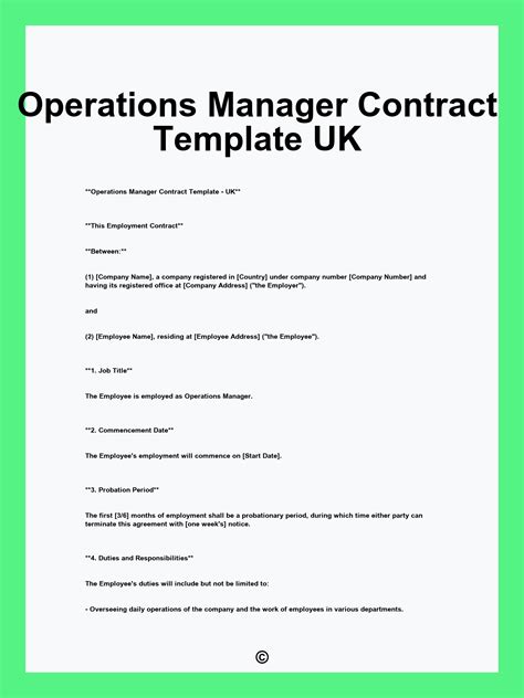 Operations Manager Contract Template Uk