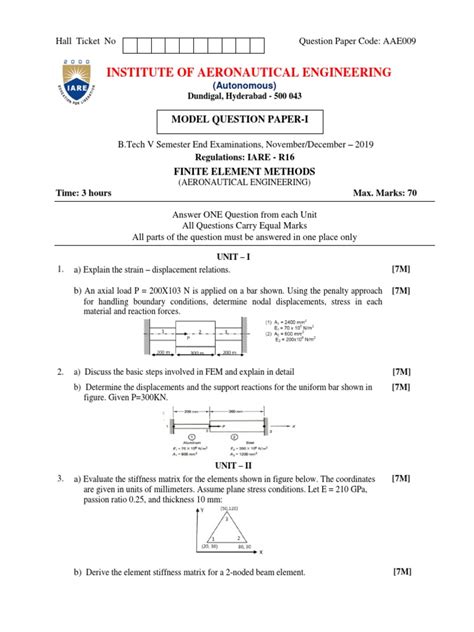 Aae009 Fem Model Paper I Pdf Finite Element Method Matrix Mathematics