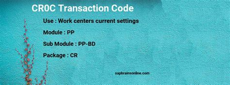 CR C SAP Tcode For Work Centers Current Settings