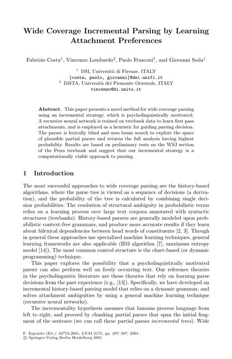 Pdf Wide Coverage Incremental Parsing By Learning Attachment Preferences