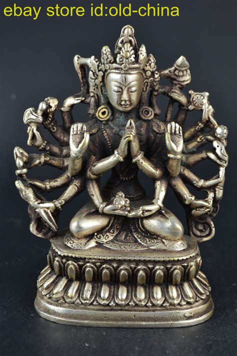 China Collectible Decor Old Tibet Silver More Arm Hand Buddha Kwan Yin Statue Antique Price