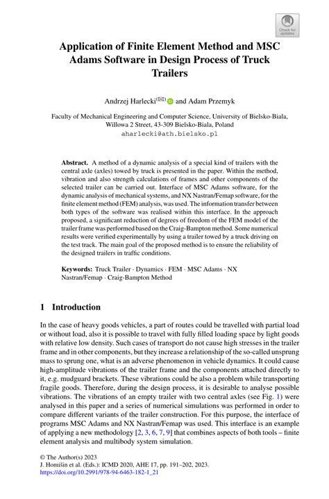 Pdf Application Of Finite Element Method And Msc Adams Software In