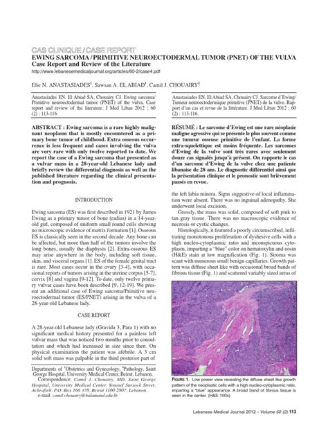 Ewing Sarcoma Primitive Neuroectodermal Tumor Pnet Of The Vulva Case Report And Review Of The