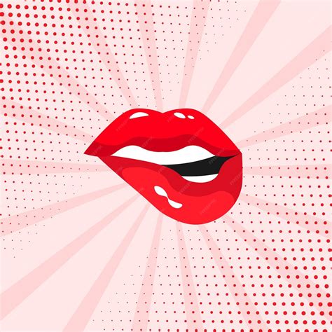 Premium Vector Red Lips Biting In A Retro Style Cartoon Comic Girls