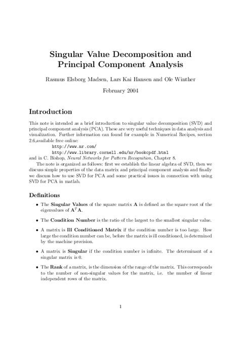 Pdf Singular Value Decomposition And Principal Component Analysis