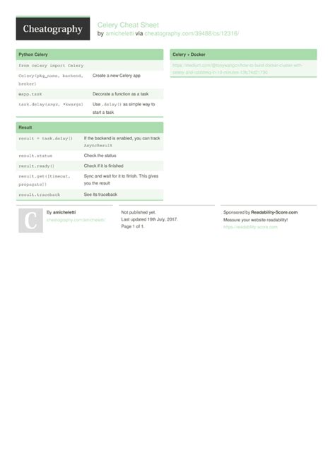 Celery Cheat Sheet By Amicheletti Download Free From Cheatography Cheat