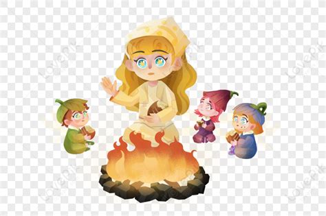 소녀와 세 엘프 Png 일러스트 무료 다운로드 Lovepik
