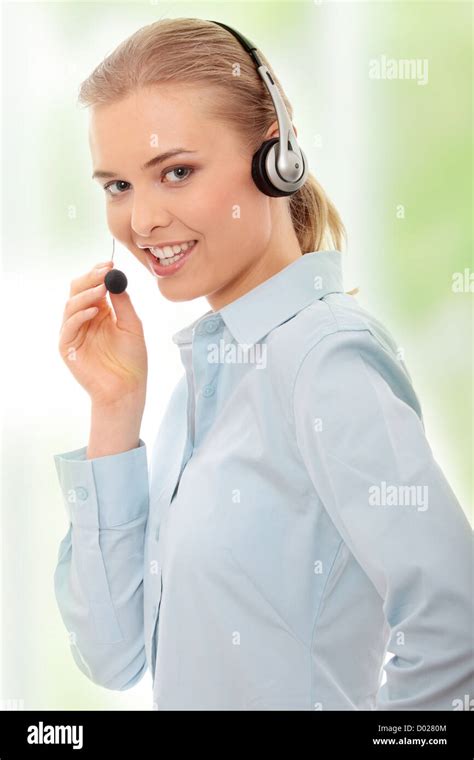 Call Center Woman With Headset Stock Photo Alamy
