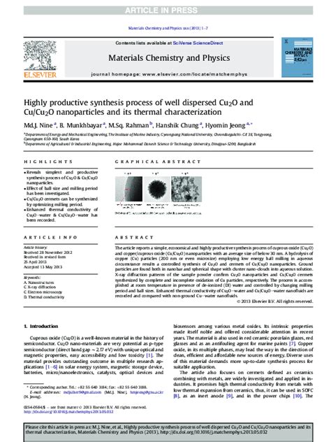 Pdf Highly Productive Synthesis Process Of Well Dispersed Cu2o And Cucu2o Nanoparticles And