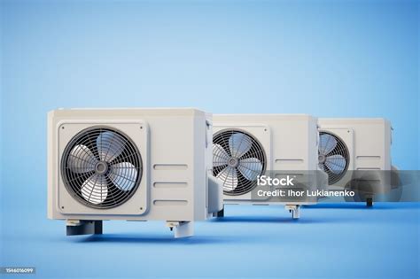 실내 공기의 온도를 제어하는 개념입니다 파란색 배경에 에어컨이 있습니다 3d 렌더링 0명에 대한 스톡 사진 및 기타 이미지 0명 기후 묘사 깨끗한 Istock