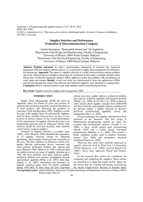 Pdf Supplier Selection And Performance Evaluation Of