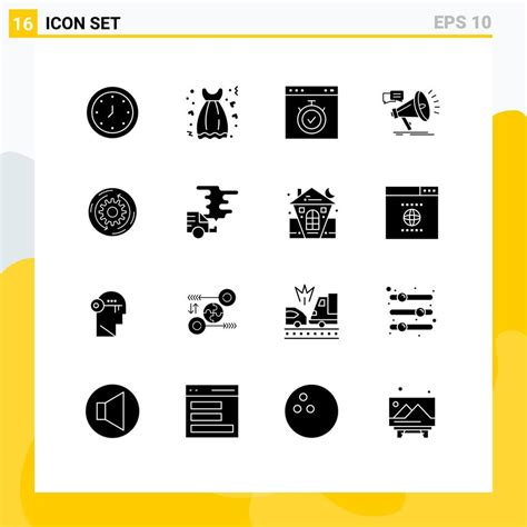 Set Of 16 Vector Solid Glyphs On Grid For Announcement Marketing Gown Time Page Editable Vector