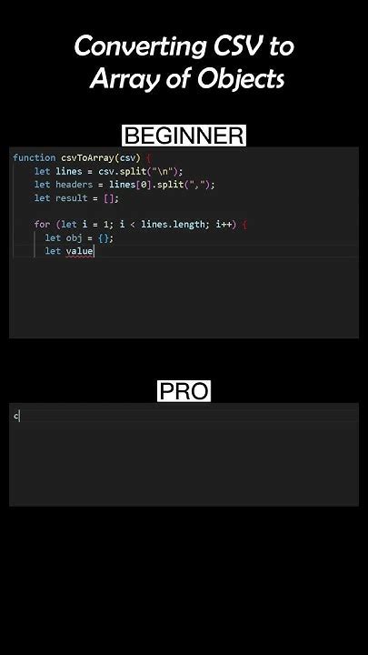Beginner😅 Vs Pro😎 Csv To Array 📊 Javascript Programming Coding Shorts Trending Youtube