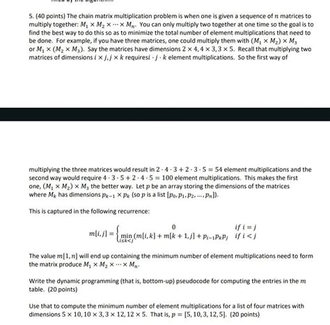 Solved 5 40 Points The Chain Matrix Multiplication