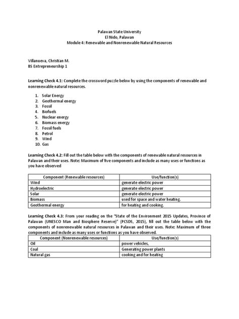 Module 4 Renewable And Nonrenewable Natural Resources Pdf