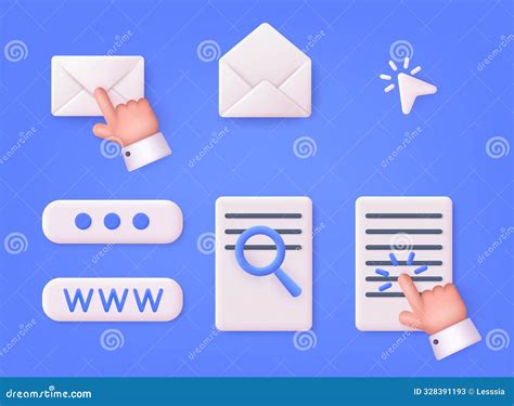 Set Of 3d Hands And Pointers Clicking On Envelope And Document Navigation Search For Web