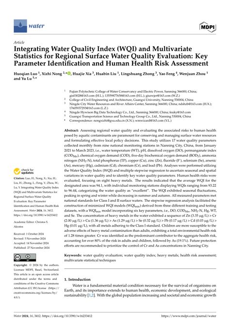 Pdf Integrating Water Quality Index Wqi And Multivariate Statistics For Regional Surface