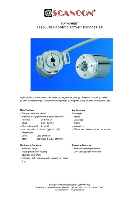 Datasheet Magnetic Absolute Rotary Encoder Ssi