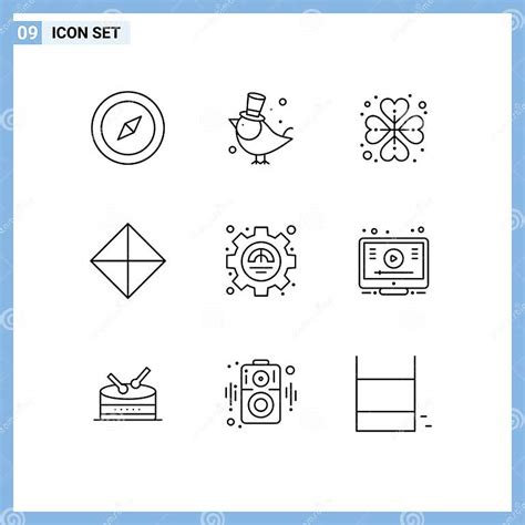 Set Of 9 Vector Outlines On Grid For Performance Efficiency Heart Rose Symbols Sign Stock