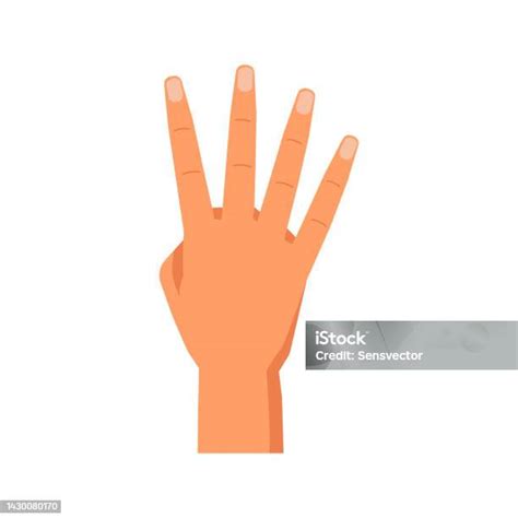 네 번째 숫자를 보여주는 고립 된 손 제스처 계산 또는 열거 비언어적 인 의사 소통 및 기호 손가락이 앞쪽으로 향합니다 플랫 스타일의 벡터 손에 대한 스톡 벡터 아트 및