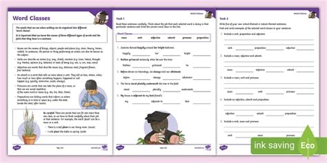 Word Classes Activity Sheets