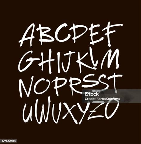 벡터 아크릴 브러쉬 스타일 손으로 그린 알파벳 글꼴 검은 배경에 서예 알파벳 개체 그룹에 대한 스톡 벡터 아트 및 기타 이미지